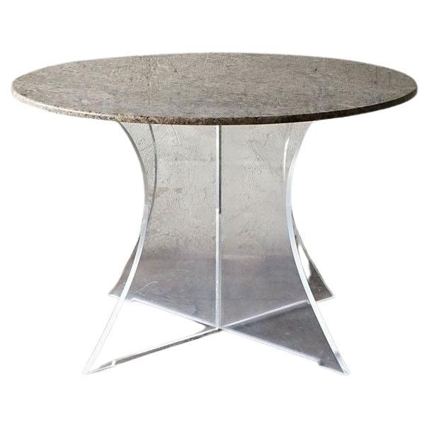 Vintage Granite Topped Circular Dining Table with Lucite Cruciform Base ...
