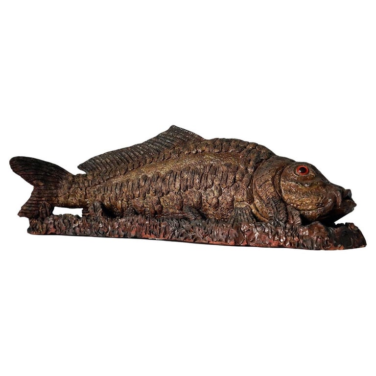 Large Antique Ceramic Grotesque Fish Sculpture, C. 1900 For Sale at 1stDibs