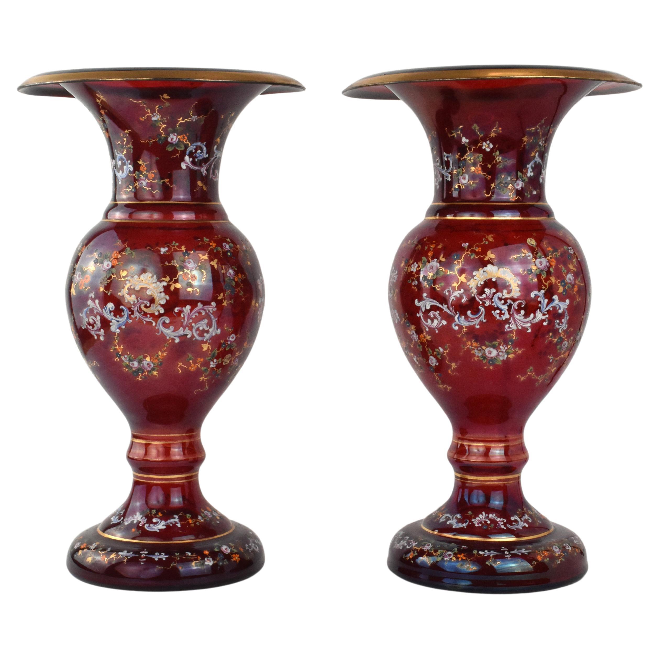 Magnificent Pair of Russian Imperial Ruby Glass Vases w/ Gilded Bronze ...