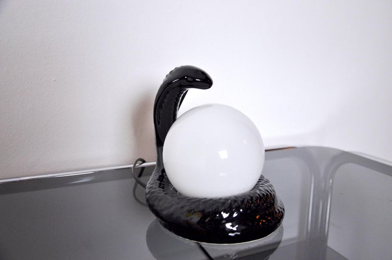 Lamp "Snake" in Black Ceramic France 1980 at 1stDibs