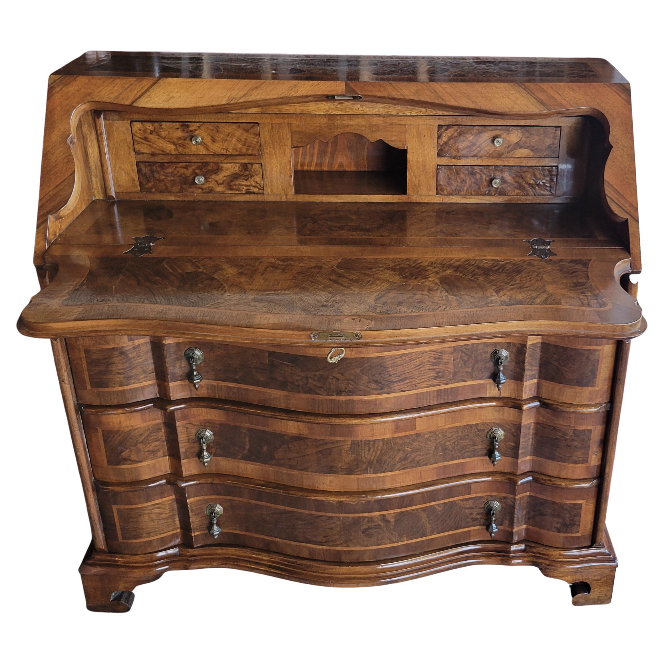 Antique Italian Walnut and Olive Burl Secretary with (3) Drawers at 1stDibs
