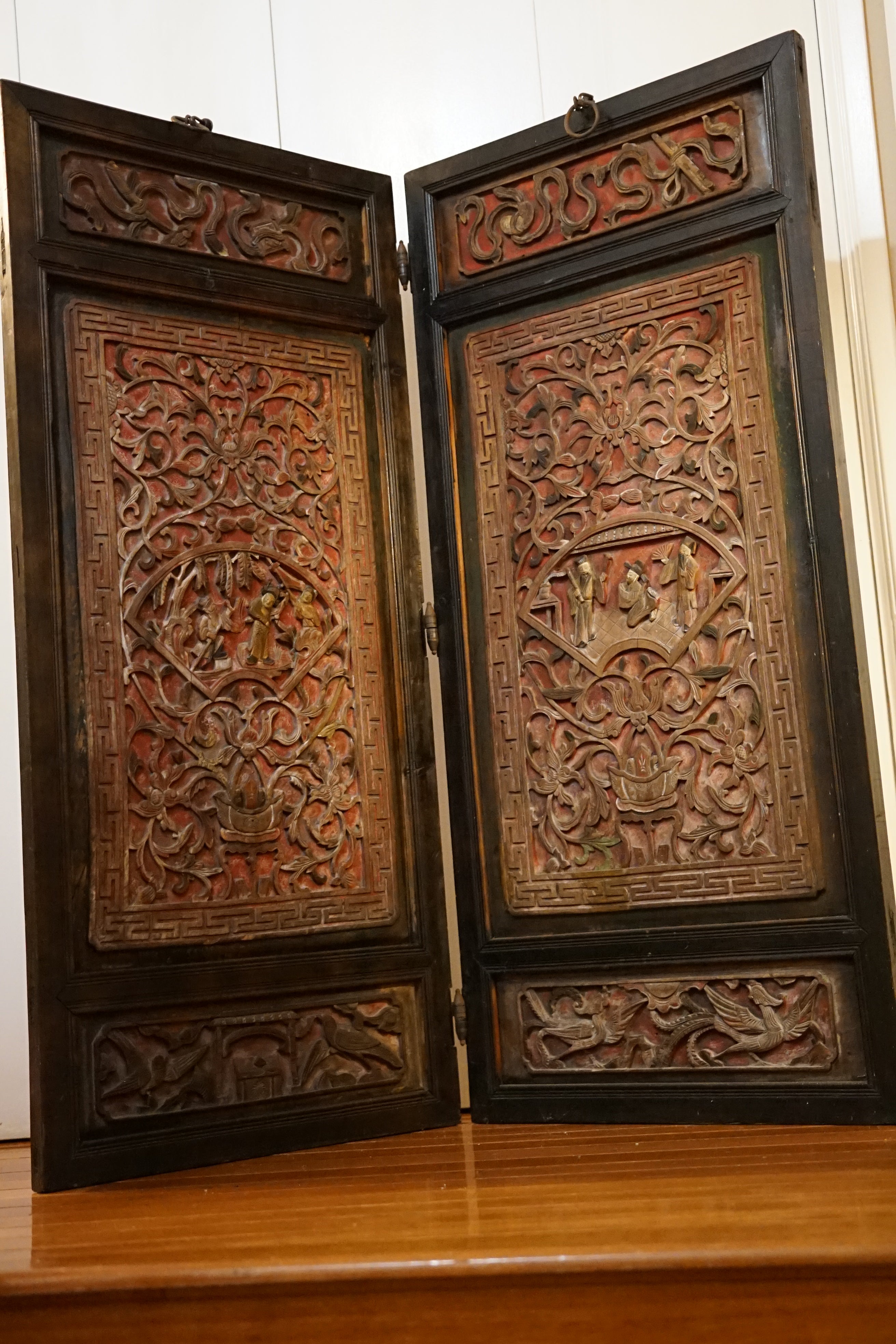19th Century Asian Hand Carved Screen with Mountains, Trees and Sea ...