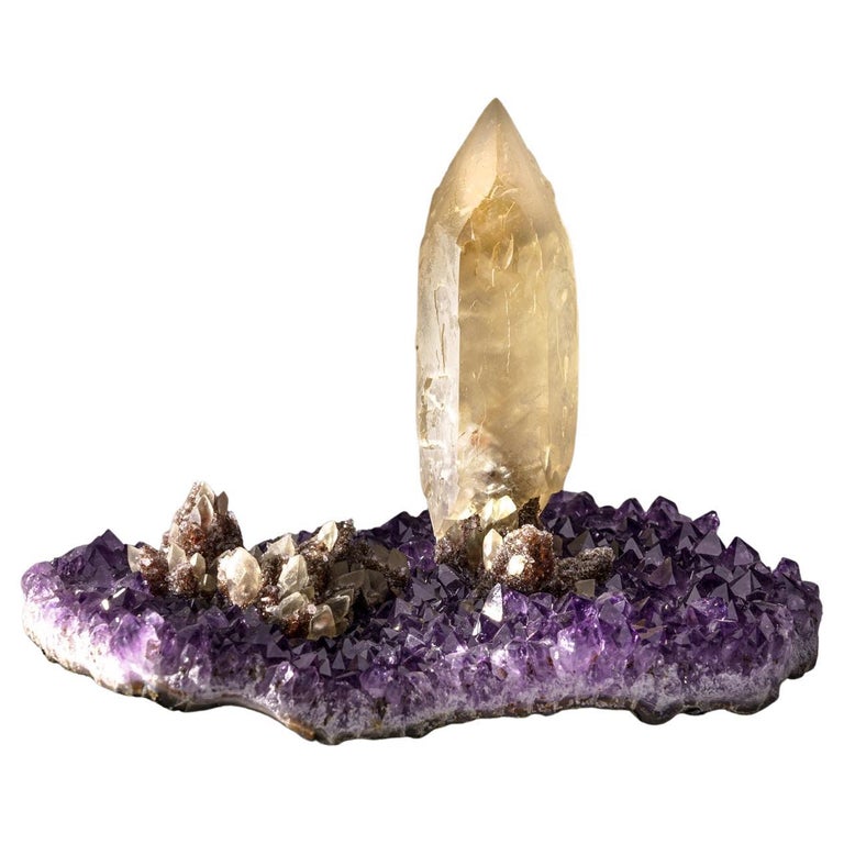 Calcite on Amethyst Cluster from San Eugenio, Artigas Dept., Uruguay ...