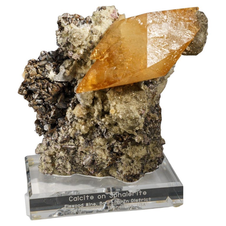 Golden Calcite with Sphalerite Crystal from Elmwood Mine, Tennessee (4 ...