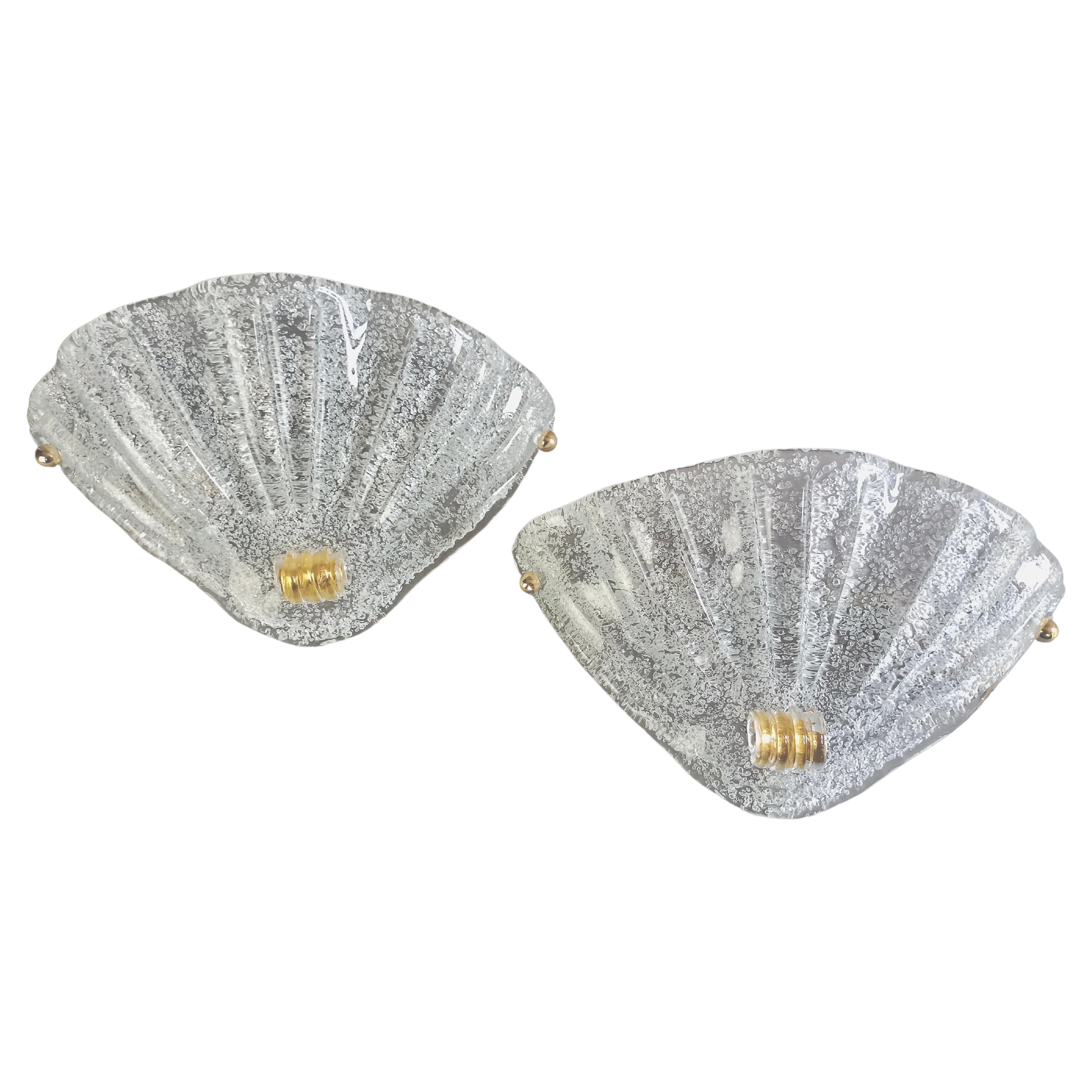 Pair Murano Ribbed Glass Wall Lights with Brass Fittings For Sale at ...