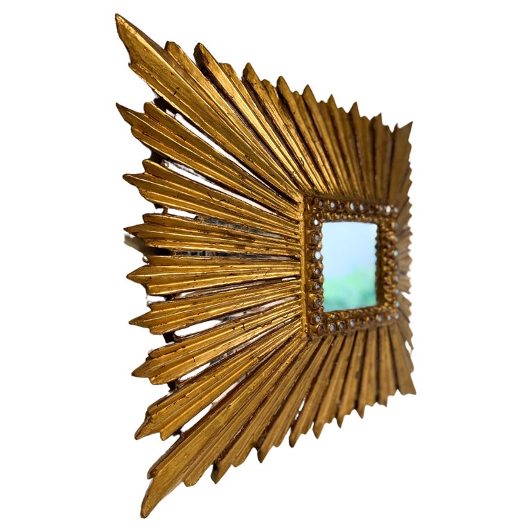 Baroque Colonial Square Sunburst Mirror in Hardwood and Gold Leaf Peru ...
