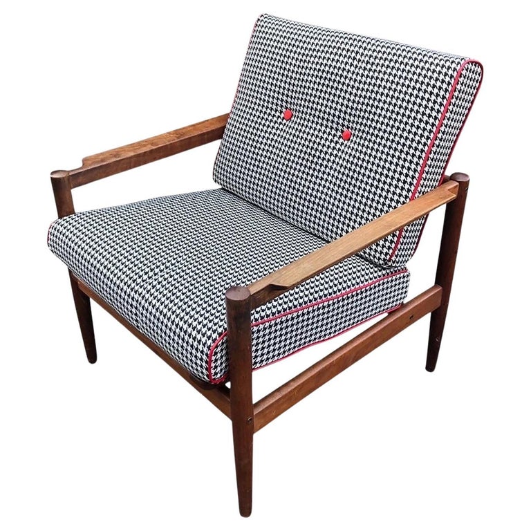 Mid-Century Danish Curated Teak Arm Chair with New Houndstooth Cushions ...