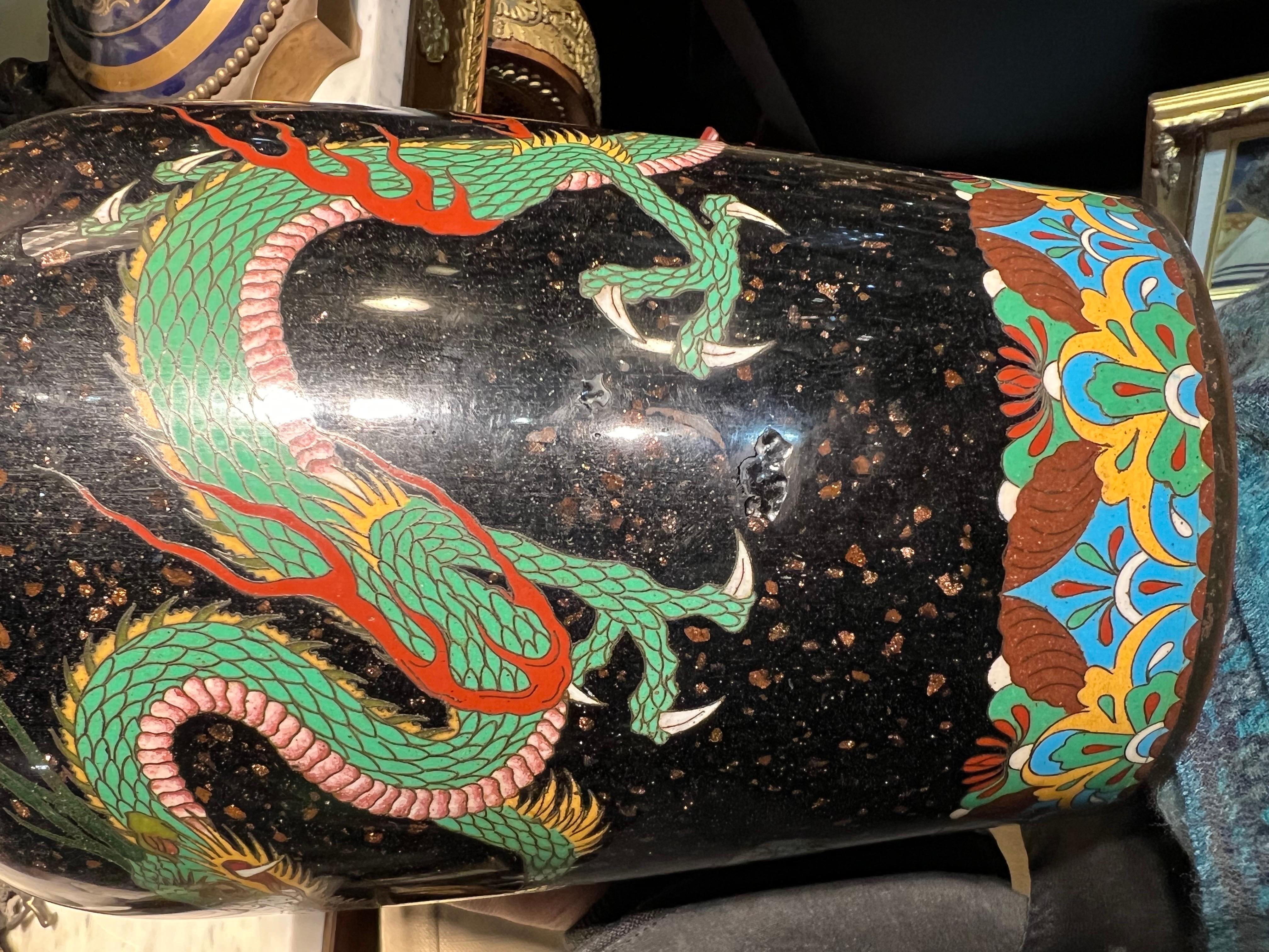 A Pair of Large Japanese Meiji Dragons Cloisonne Enamel Vases For Sale at 1stDibs