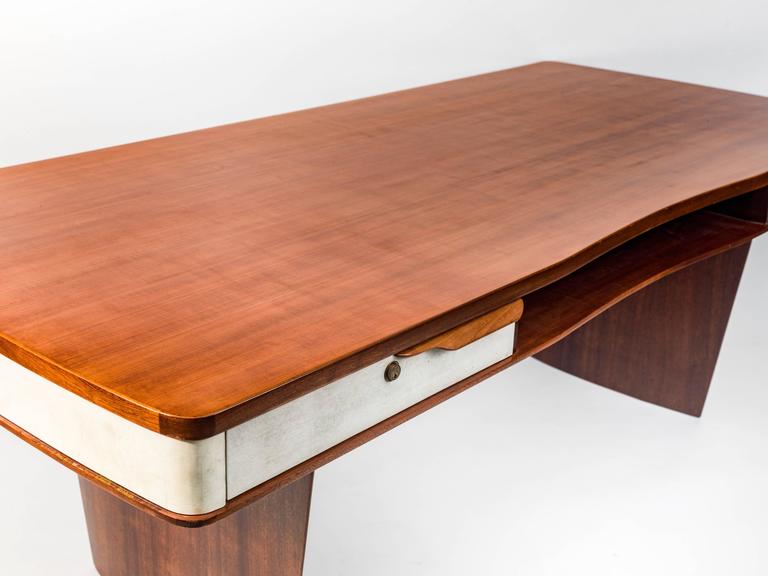 Large Mahogany and Parchment Modernist Desk For Sale at 1stDibs