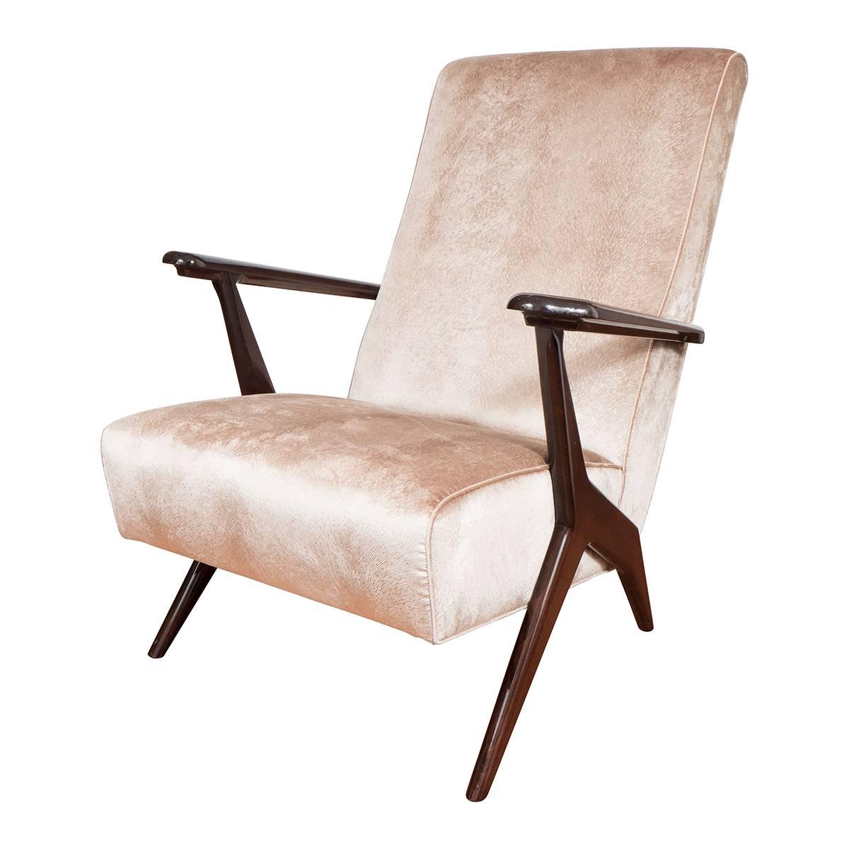 Pair of Stylized Armchairs with Angular Lacquered, Mahogany Finish Wood ...