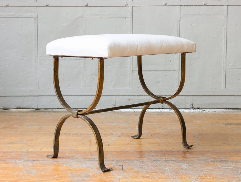 Small Gilt Iron Bench with Double Inverted U Frame For Sale at 1stDibs
