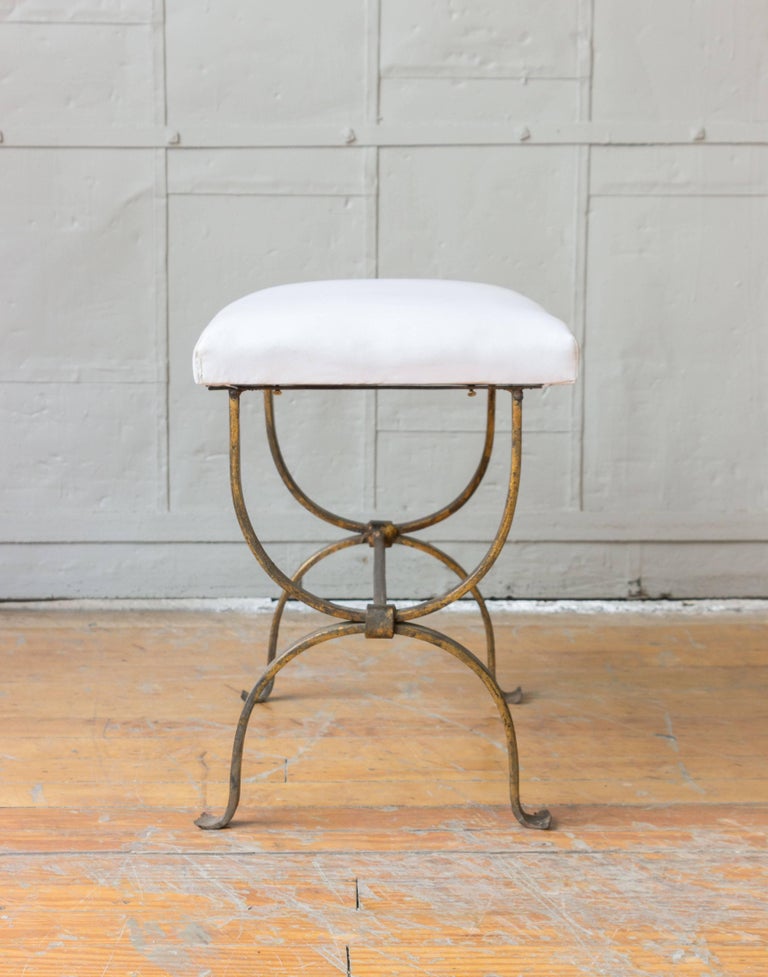 Small Gilt Iron Bench with Double Inverted U Frame For Sale at 1stDibs