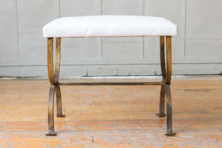 Small Gilt Iron Bench with Double Inverted U Frame For Sale at 1stDibs