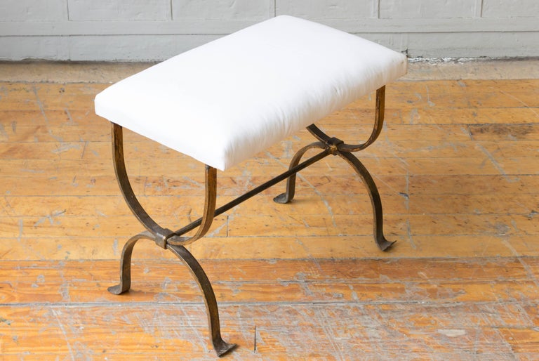 Small Gilt Iron Bench with Double Inverted U Frame For Sale at 1stDibs
