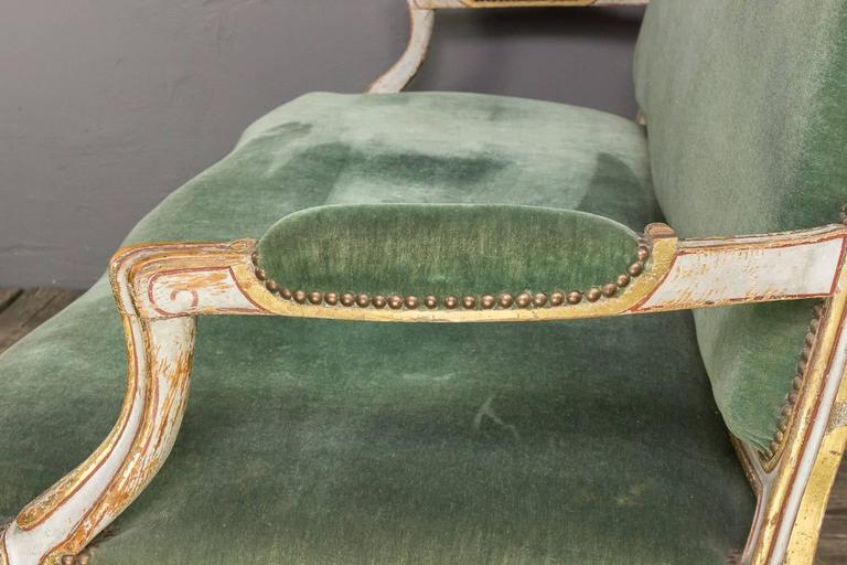 Louis XV Style Settee in Green Velvet at 1stDibs