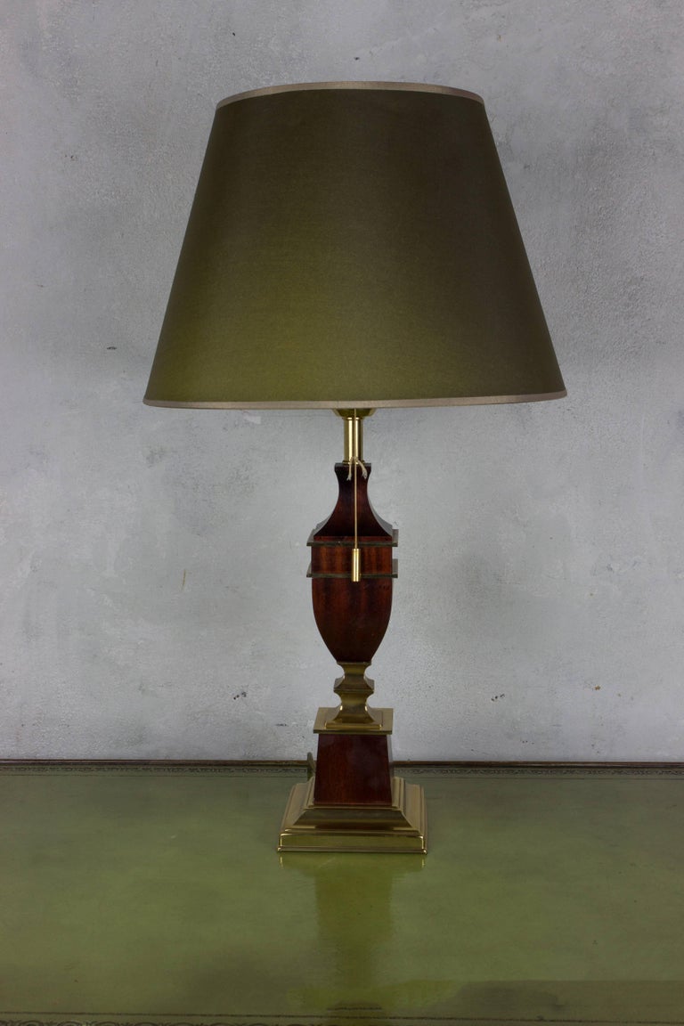 French Neoclassical Style Modern Brass and Mahogany Table Lamp For Sale ...