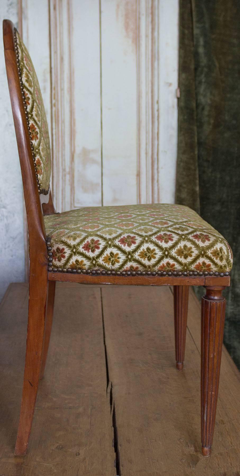 Pair of French Art Deco Side Chairs with Fluted Legs For Sale at 1stDibs