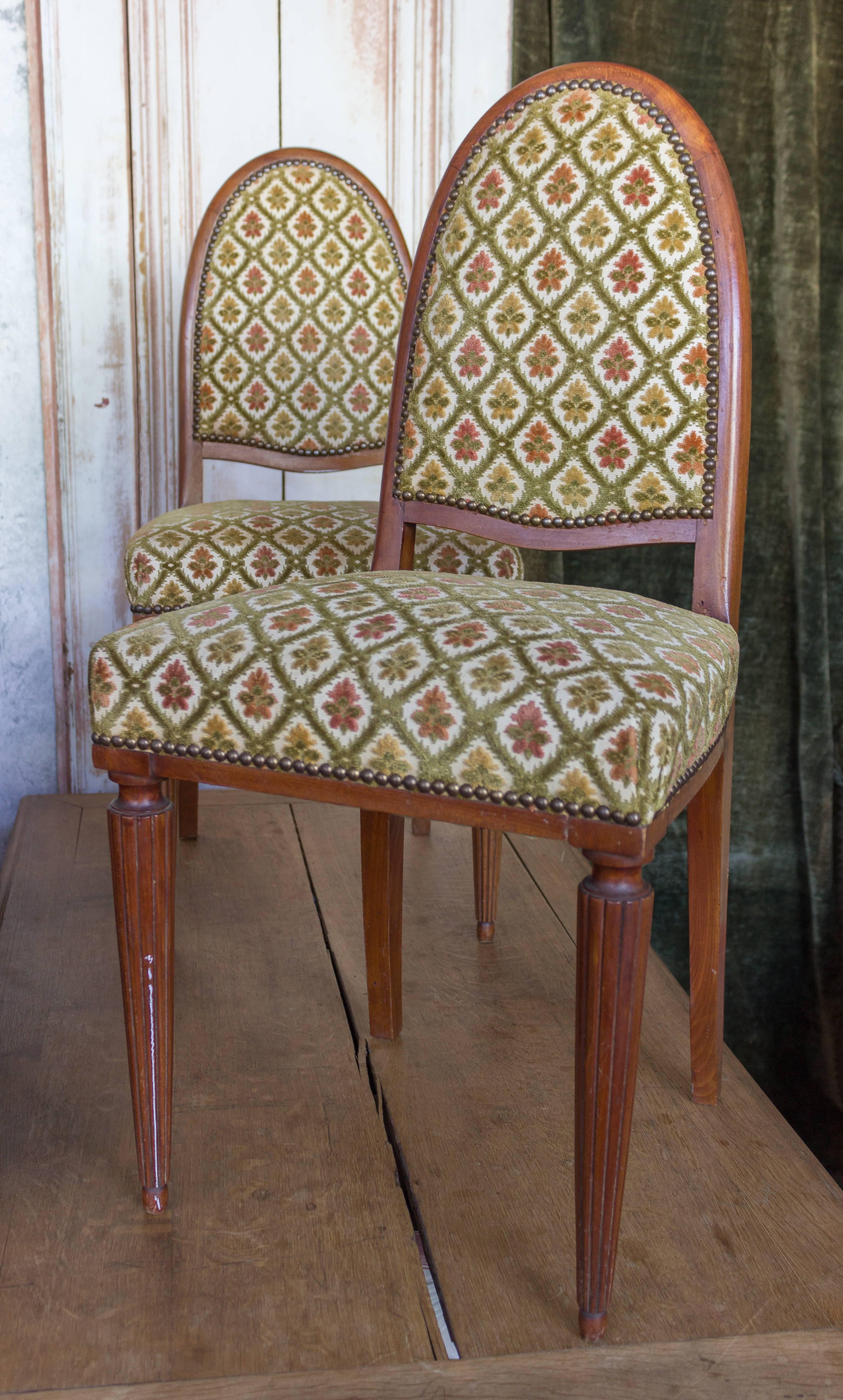 Pair of French Art Deco Side Chairs with Fluted Legs For Sale at 1stDibs