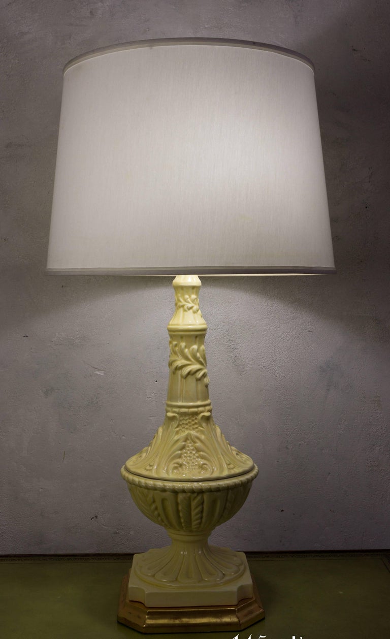 Pair of Spanish Yellow Ceramic Lamps with Gilt Bases For Sale at ...
