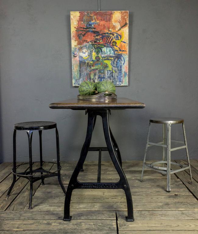 Early 20th Century Iron and Wood Factory Table at 1stDibs