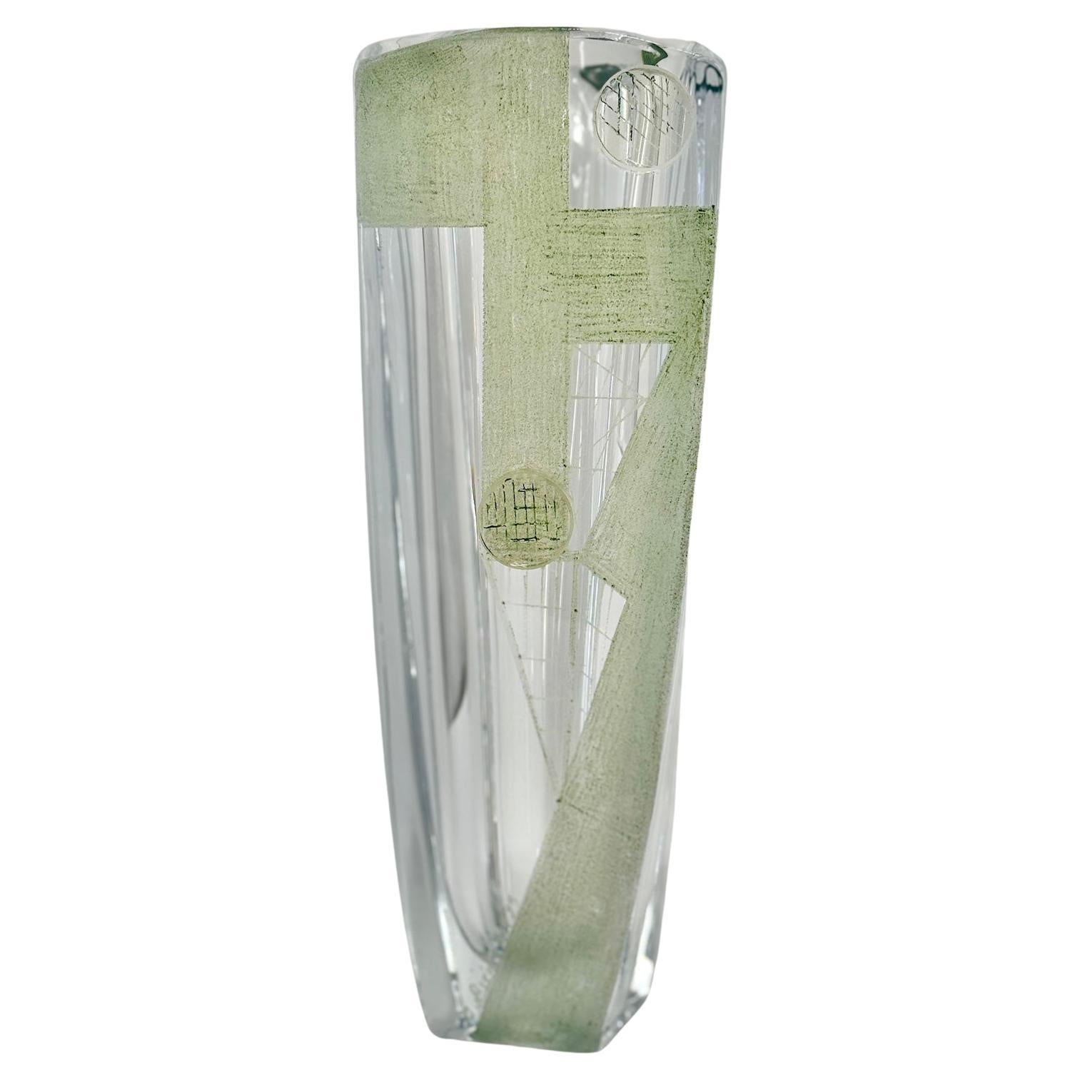 1950’s French Crystal Vase By Anatole Riecke Transparent And Green For ...
