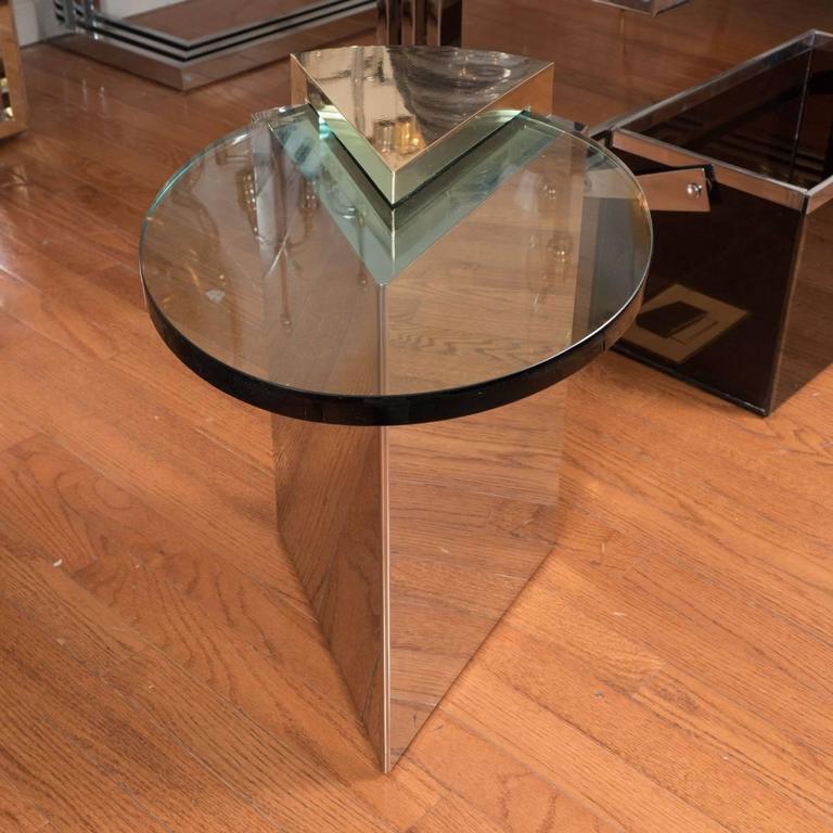 Pair of Angular Chrome and Brass Cantilevered Tables at 1stDibs