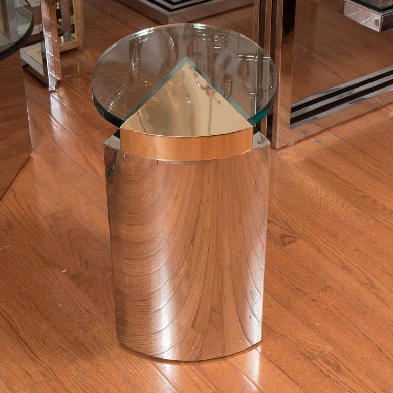 Pair of Angular Chrome and Brass Cantilevered Tables at 1stDibs