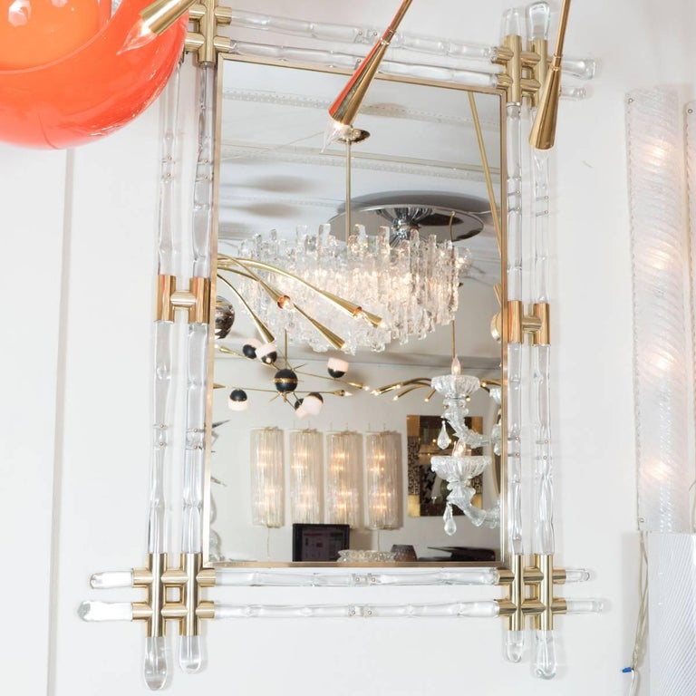 Brass and Glass Rod Mirror at 1stDibs