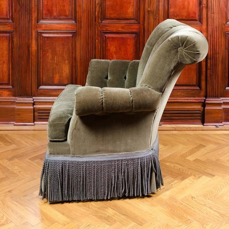 Classic and Comfortable Channel Back Club Chair with Fringe Detail at ...