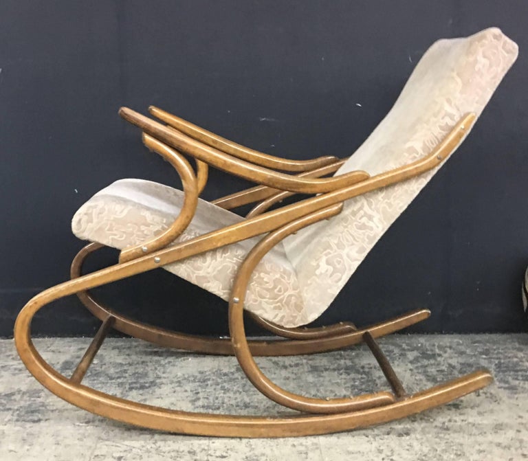 Vintage Bentwood Rocker in a Textured Velvet Upholstery at 1stDibs