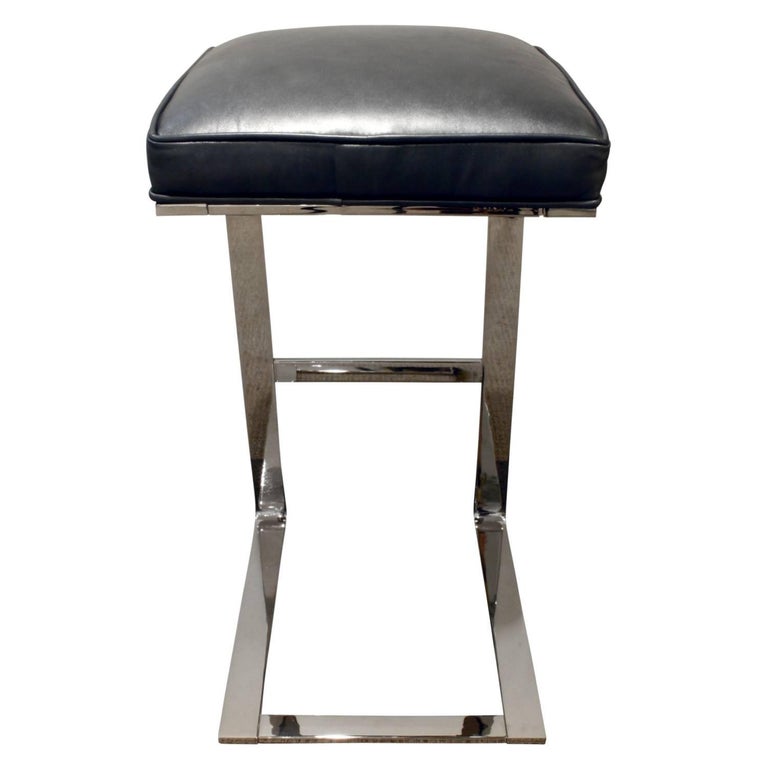 Milo Baughman Pair of Cantilevered Chrome Bar Stools, 1970s at 1stDibs