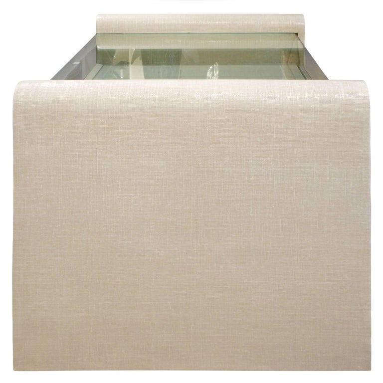 Pair of Custom Bedside Tables in Lacquered Linen, 1970s at 1stDibs