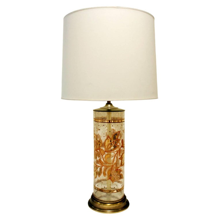 Pair of Beautiful Hand-Painted Glass Table Lamps, 1940s at 1stDibs