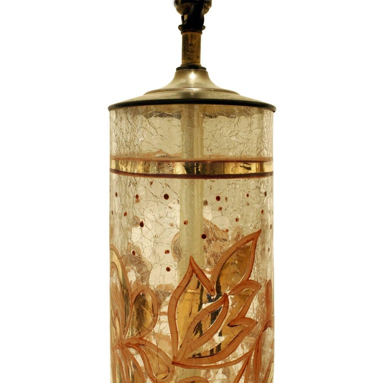Pair of Beautiful Hand-Painted Glass Table Lamps, 1940s at 1stDibs