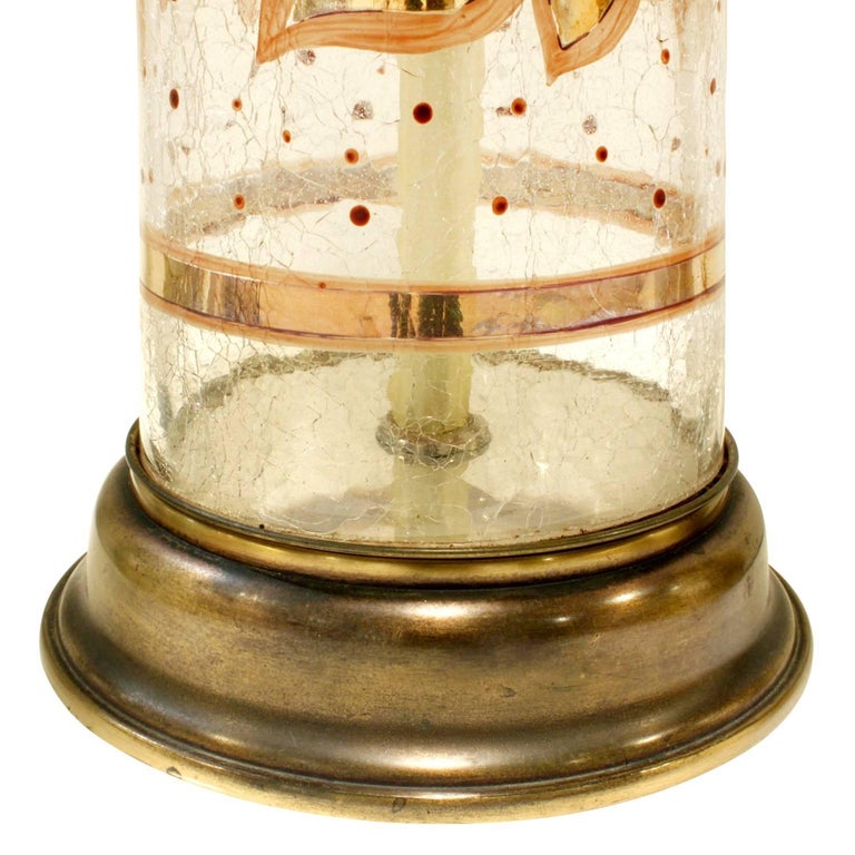 Pair of Beautiful Hand-Painted Glass Table Lamps, 1940s at 1stDibs
