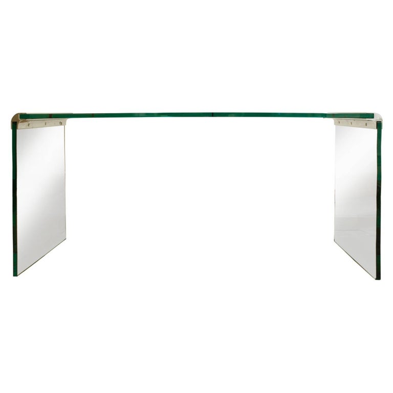 Pace Sleek Glass Waterfall Console Table 1970s at 1stDibs