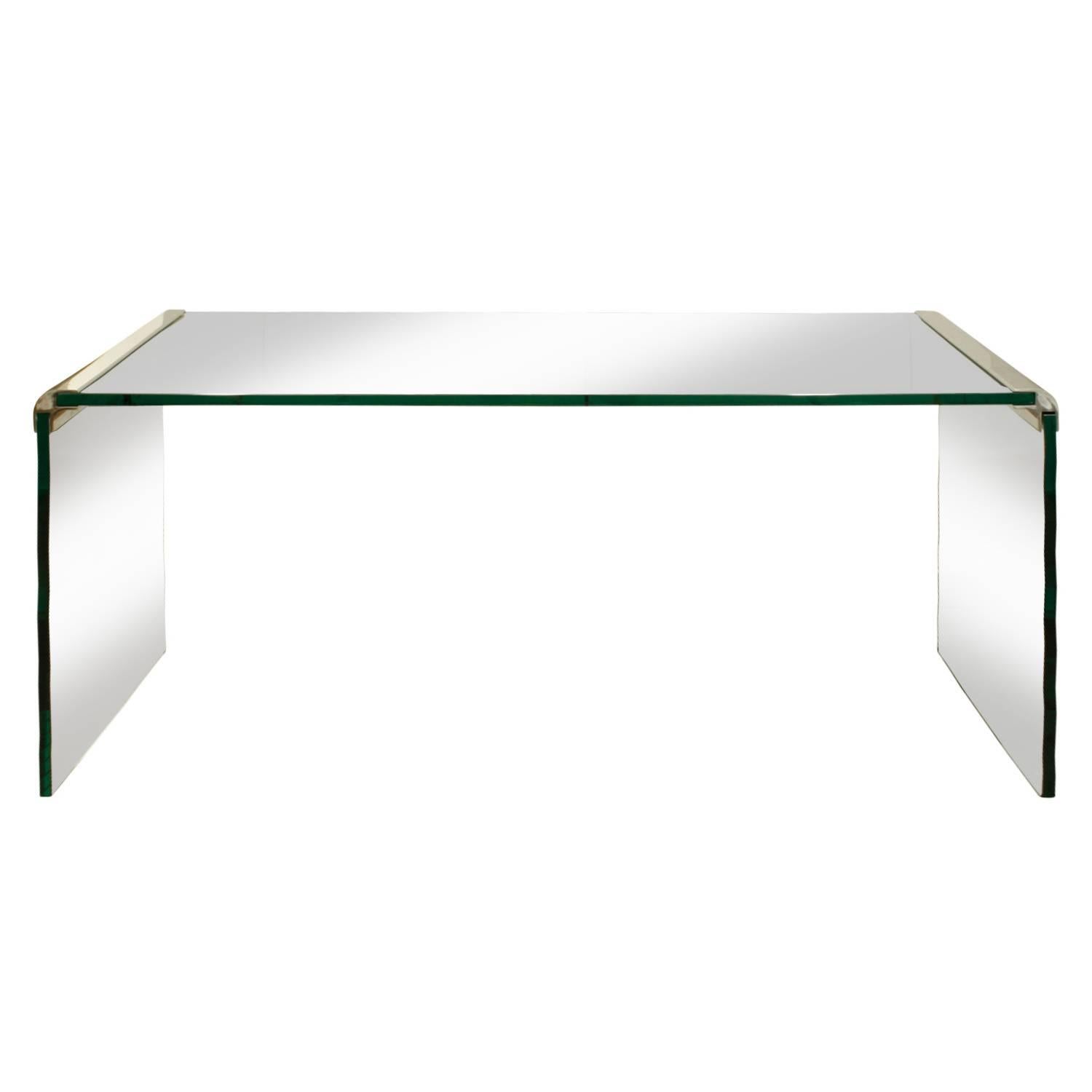 Pace Sleek Glass Waterfall Console Table 1970s at 1stDibs
