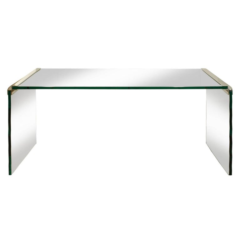 Pace Sleek Glass Waterfall Console Table 1970s at 1stDibs