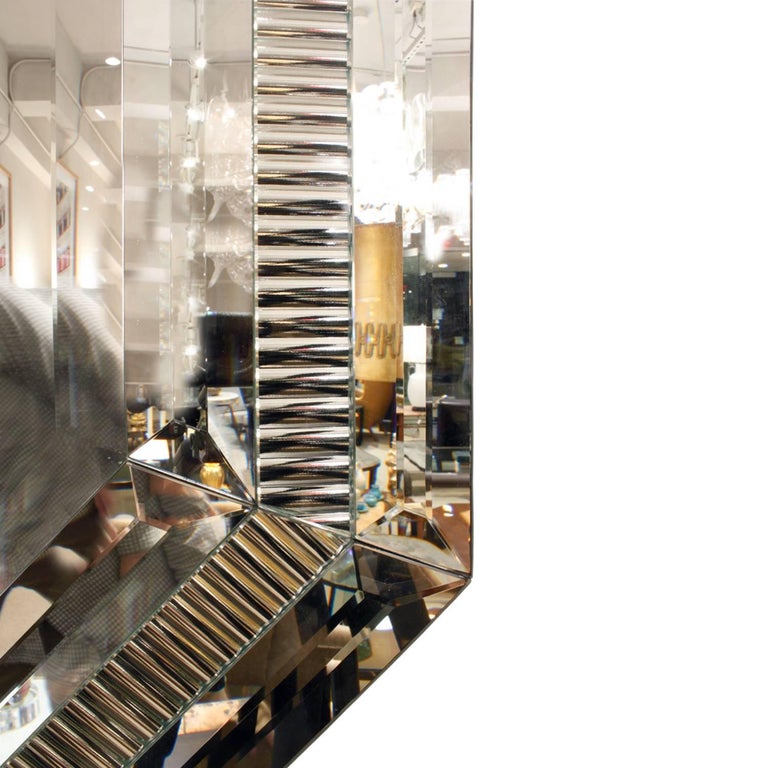 Eight Sided Mirror with Reverse Etched Design, 1970s at 1stDibs