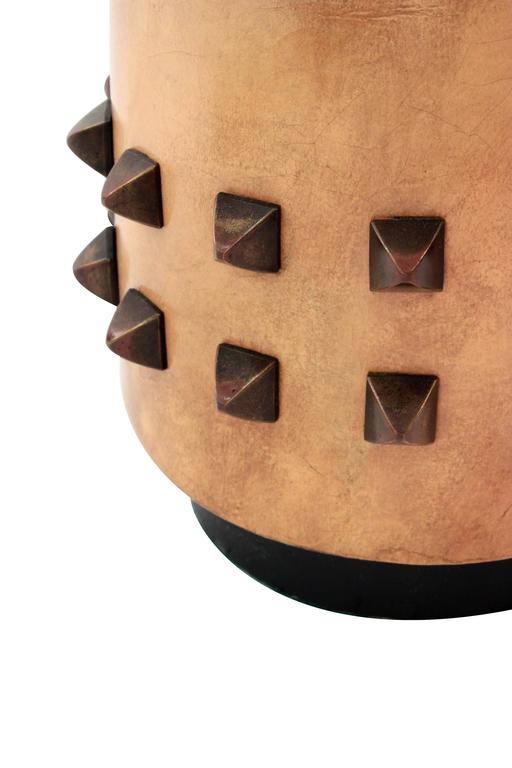 Pair of Elegant Table Lamps Wrapped in Leather with Bronze Spike Studs ...