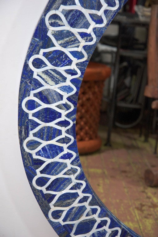 Indian Lapis and Mother-of-pearl Inlay Mirror at 1stDibs