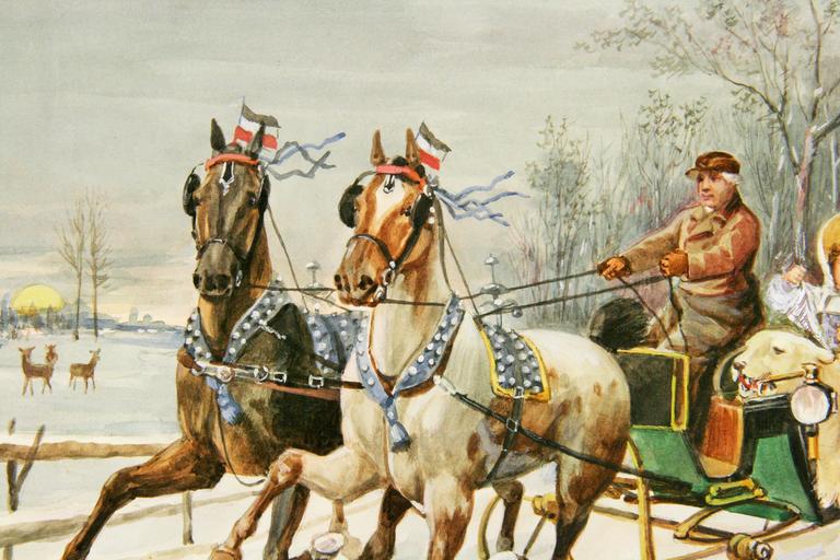 19th Century Sleigh Ride Painting at 1stDibs
