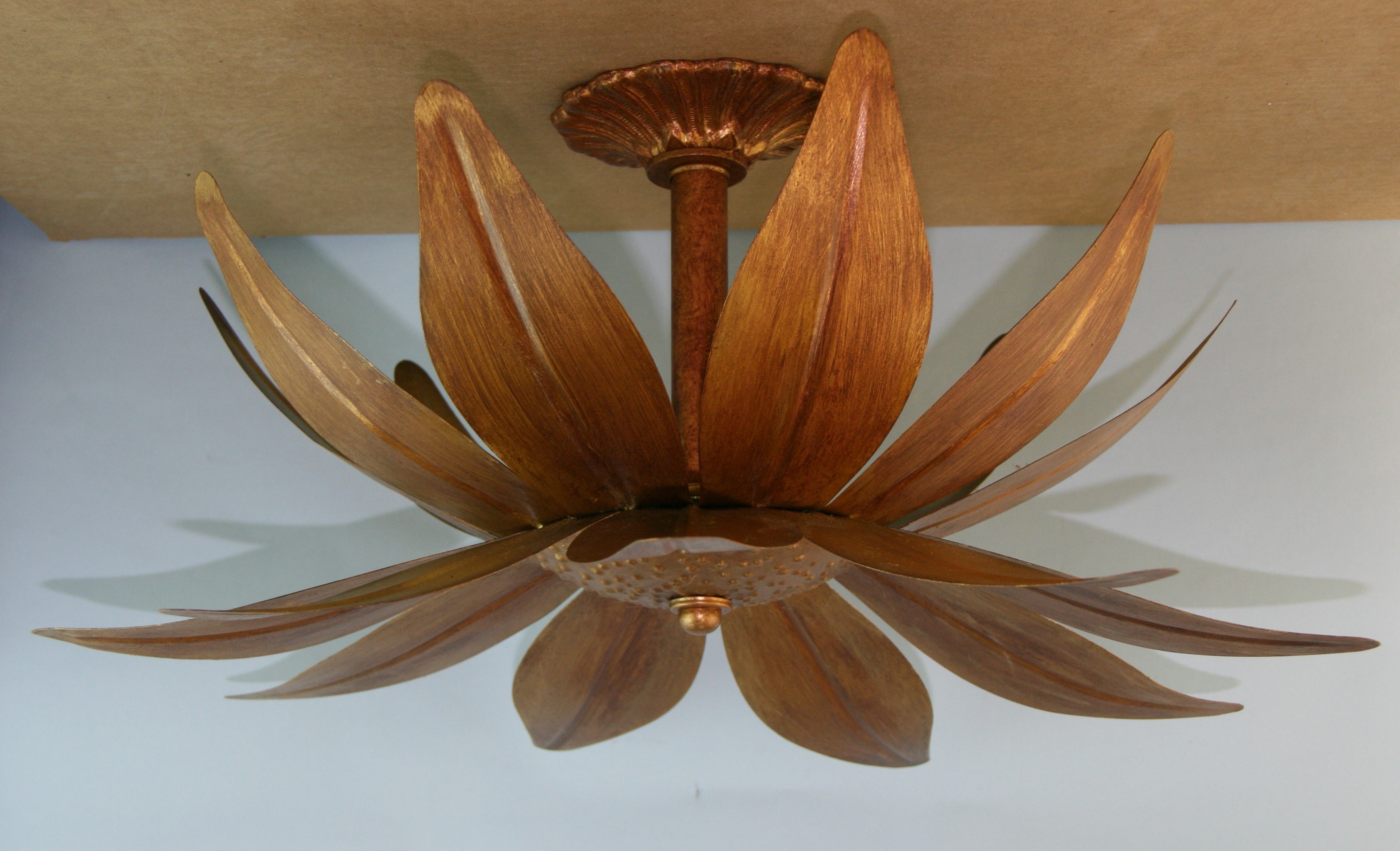Midcentury 'Ferro Art' Gilt Leaf Ceiling Light For Sale at 1stDibs