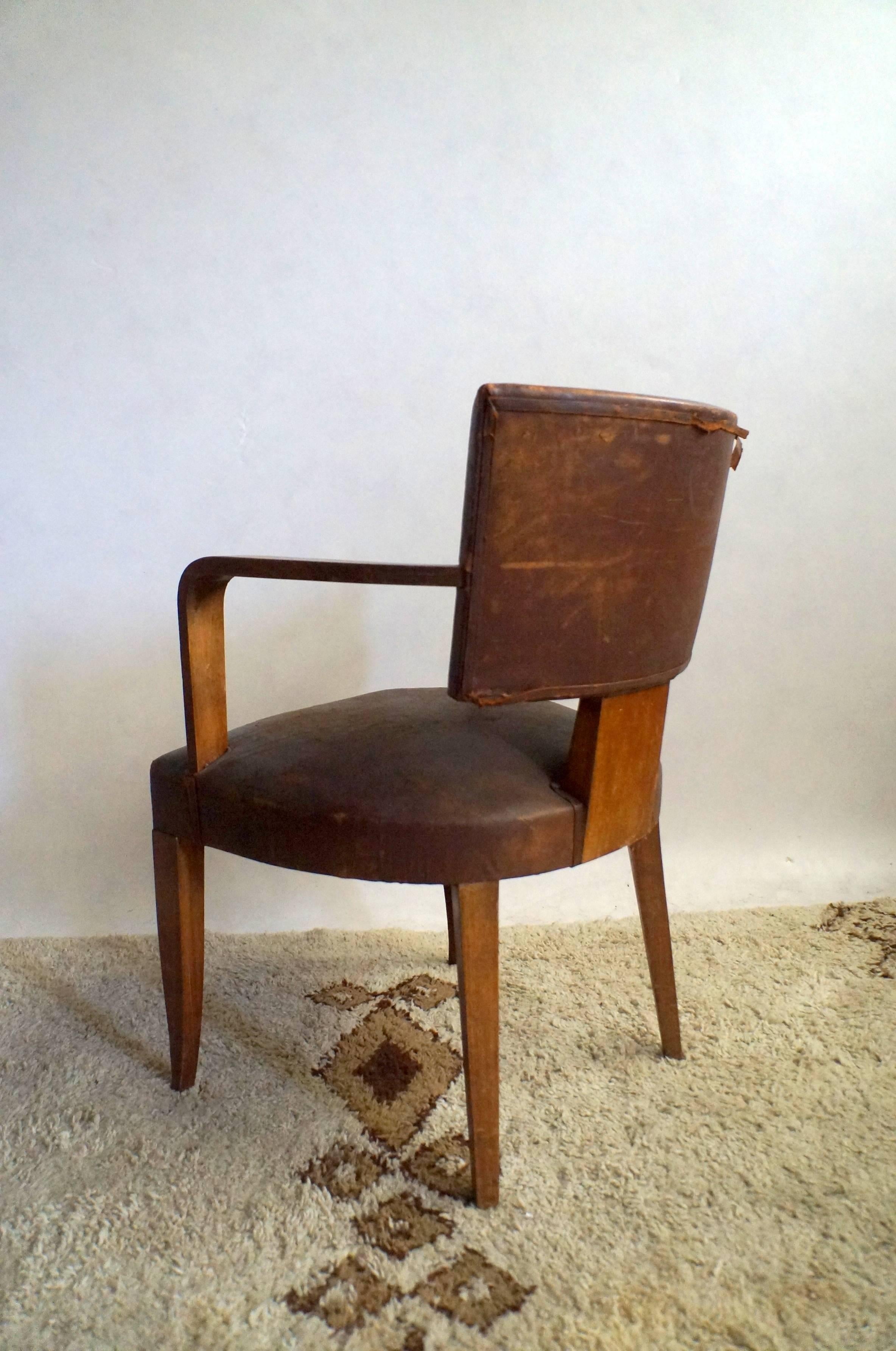 Pair of Art Deco Leather Bridge Armchairs at 1stDibs