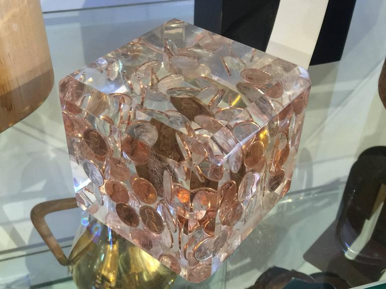Lucite Cube Paperweight at 1stDibs