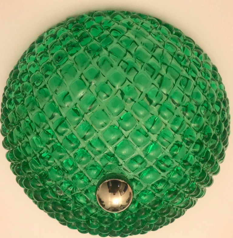 Pair of 1960s Murano Glass Emerald Green Flush Ceiling Lights at ...