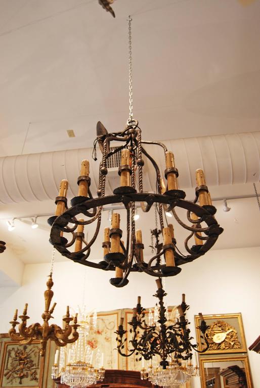Unusual Bell Shaped Iron Chandelier at 1stDibs