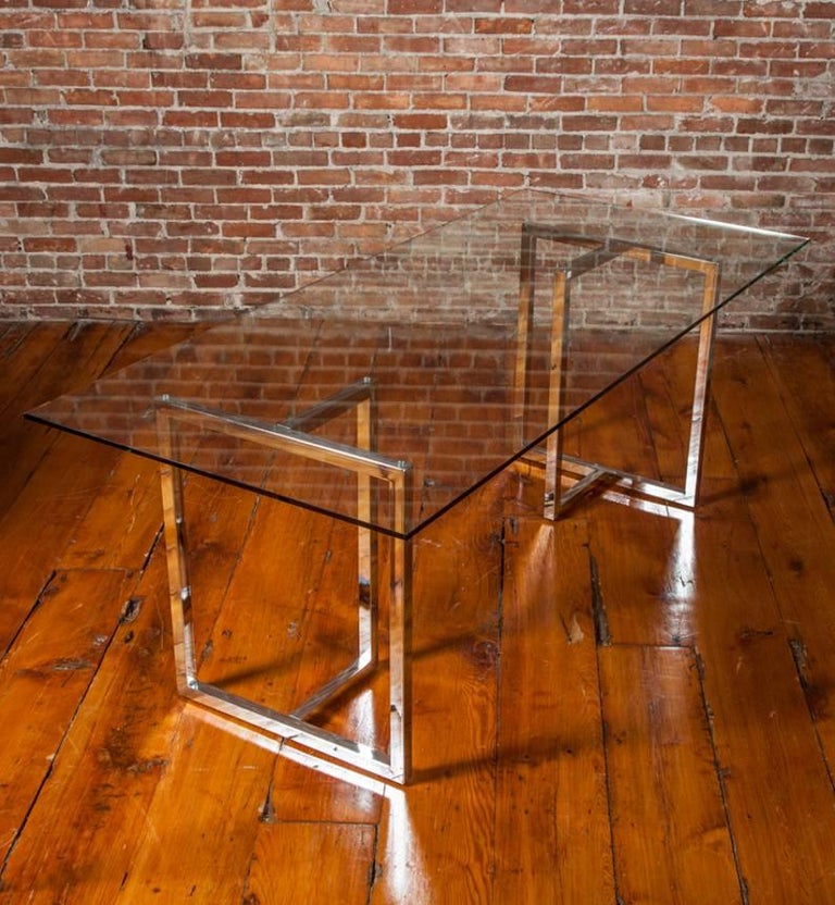 Chrome and Glass Dinning Table or Desk For Sale at 1stDibs