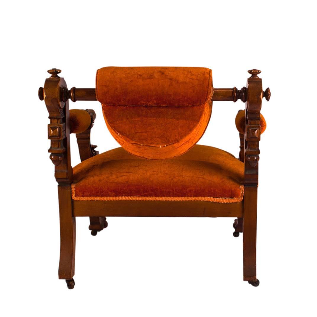 Victorian Walnut Low Chair with Swiveling Back, USA, 1880 at 1stDibs