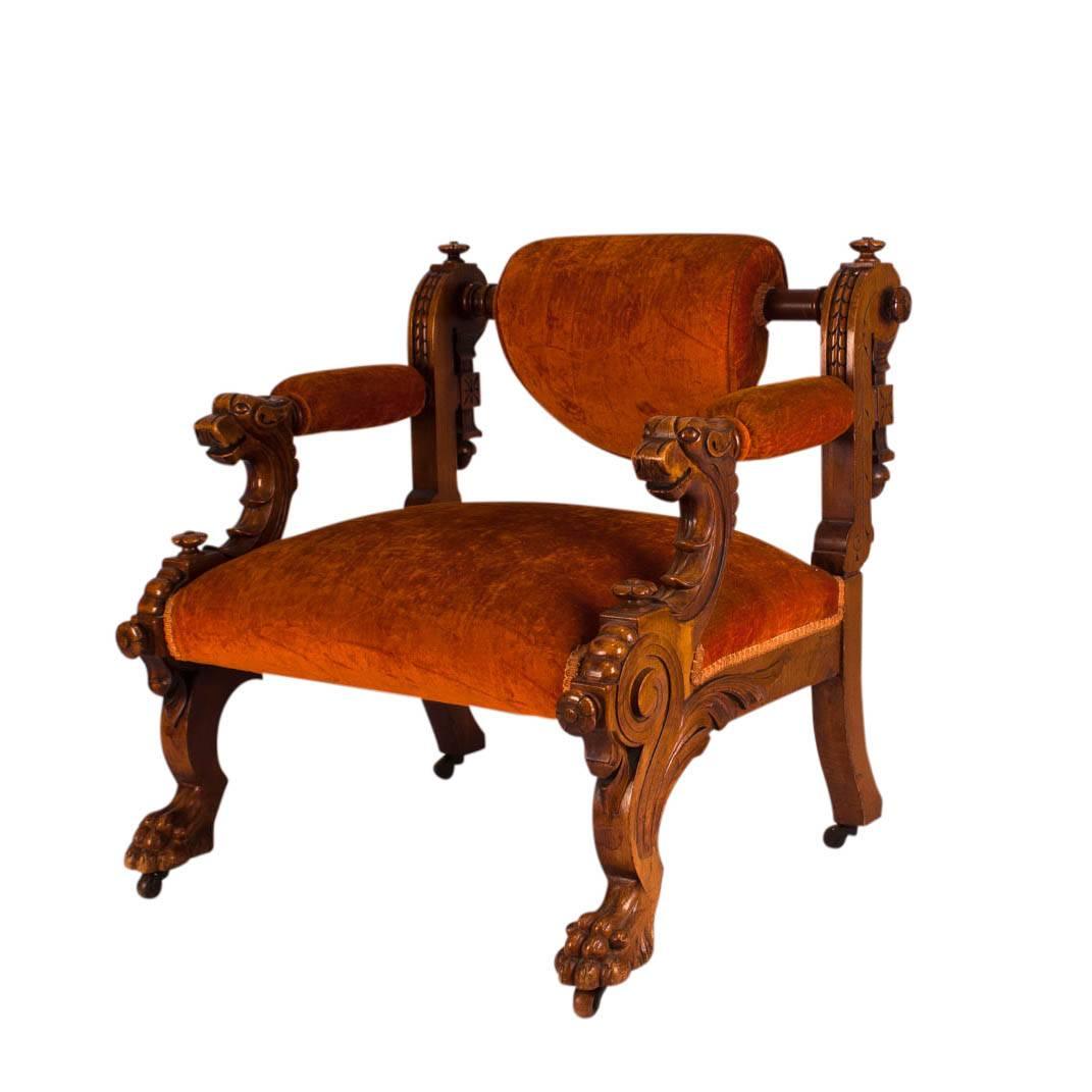 Victorian Walnut Low Chair with Swiveling Back, USA, 1880 at 1stDibs
